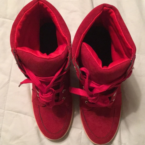 Shoes | New Red Hidden Heel Wedge Sneakers | Poshmark